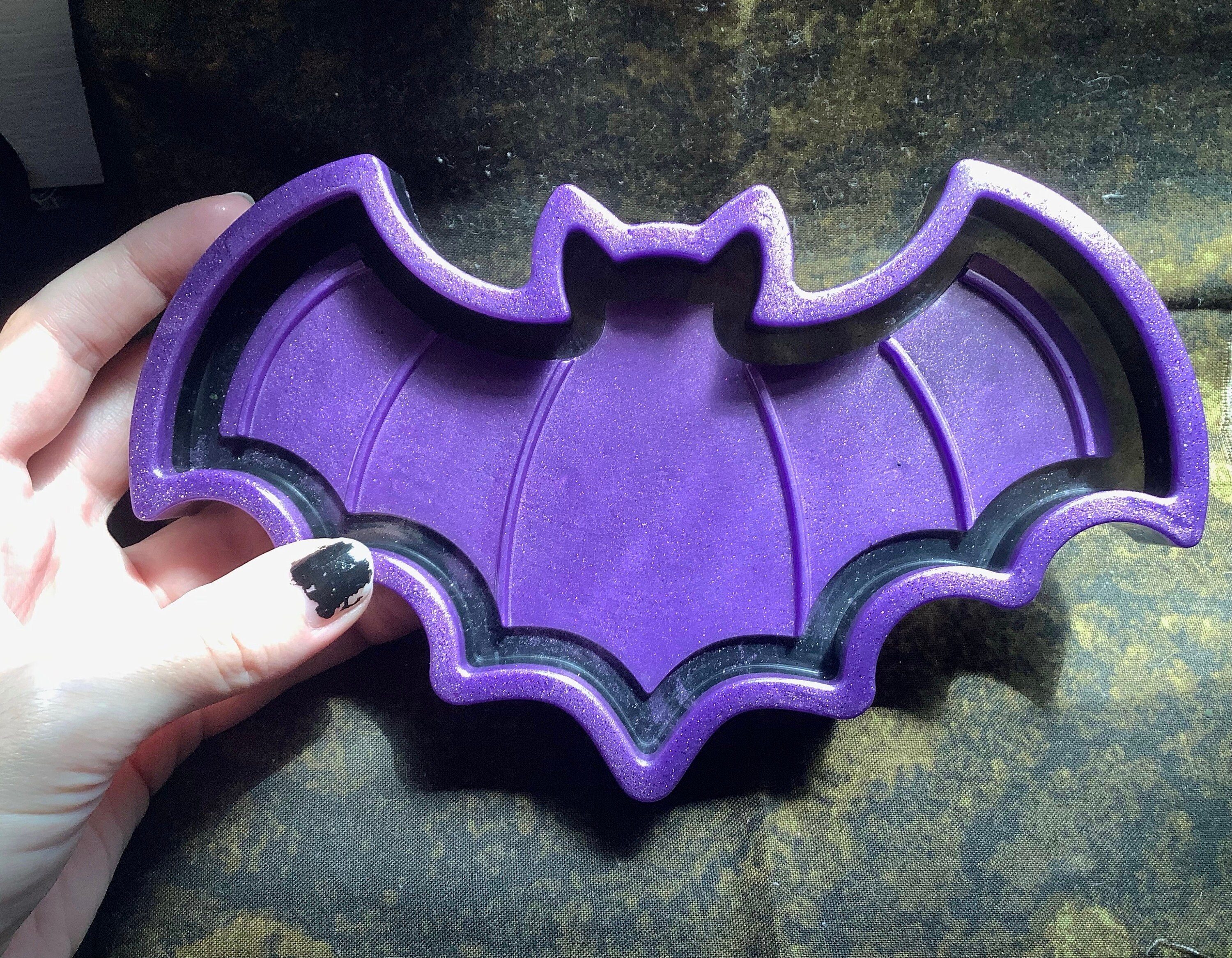 Gothic Resin Bat Jewelry Tray Purple and Black Bat Trinket Tray Ring ...