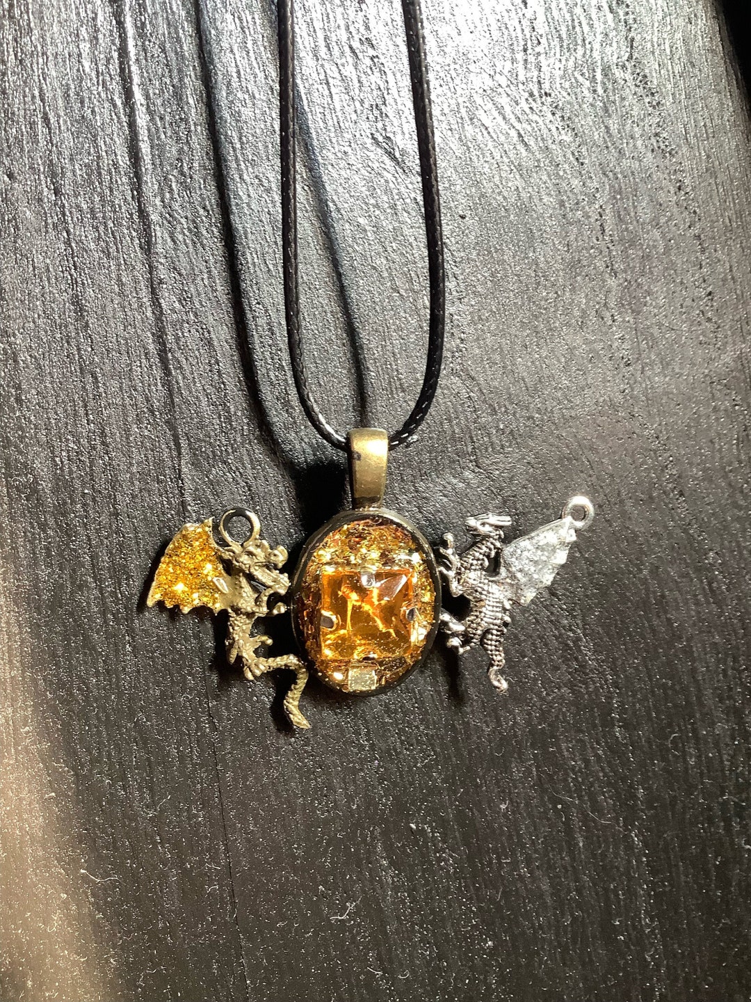 Resin Silver and Gold Dragon Necklace Double Dragon Necklace Fighting ...