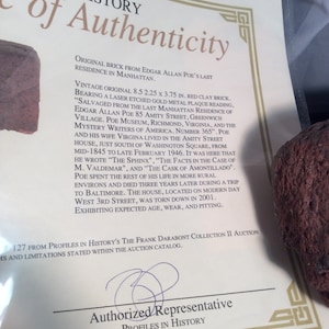 A Piece of Poe - Brick Dust Sample Taken From Edgar Allan Poe's ...