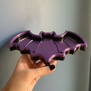 Gothic Resin Bat Jewelry Tray Purple and Black Bat Trinket Tray Ring ...