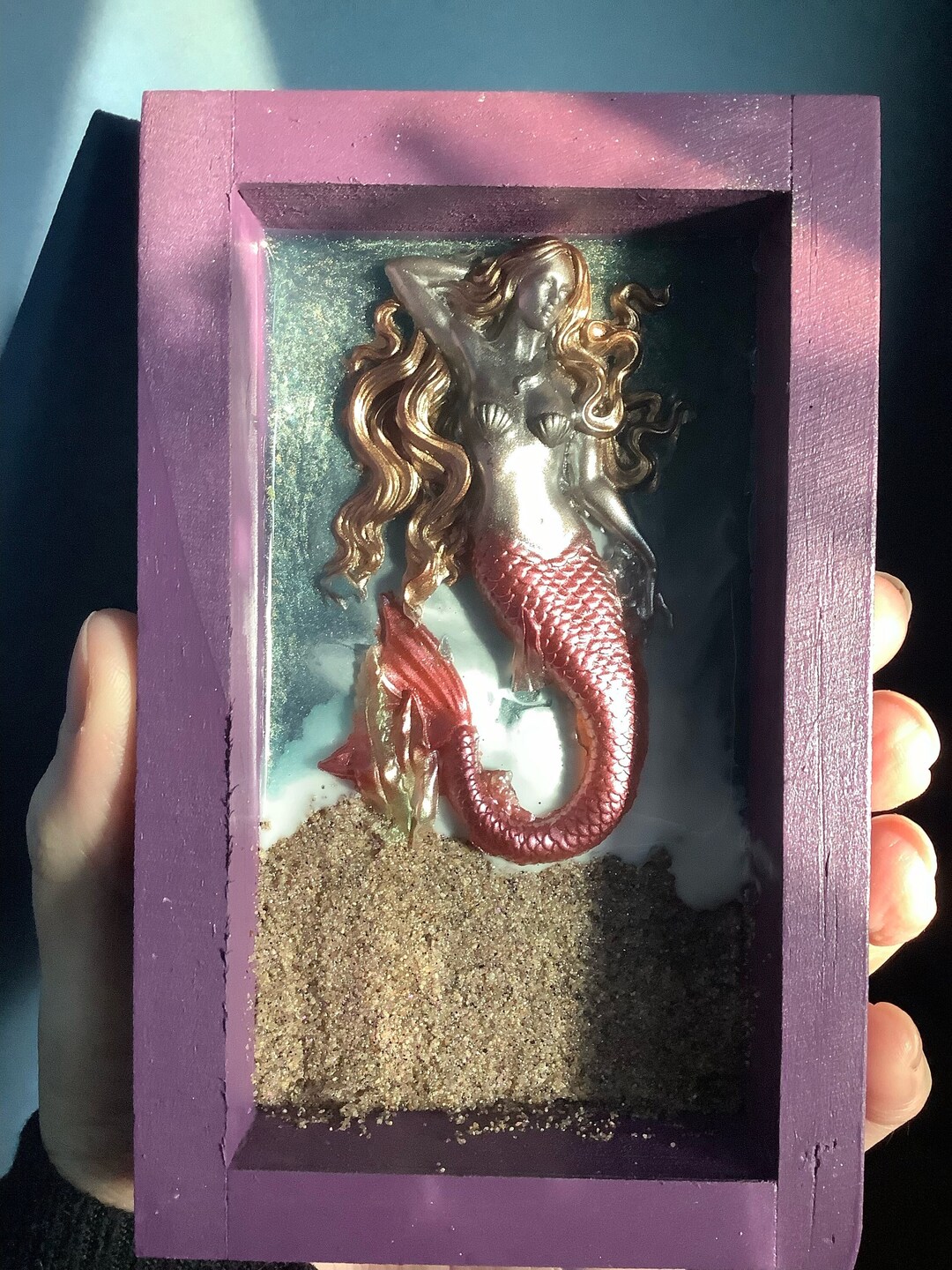 Resin Siren Mermaid Purple Jewelry Tray With Resin Ocean Sand Keepsake ...