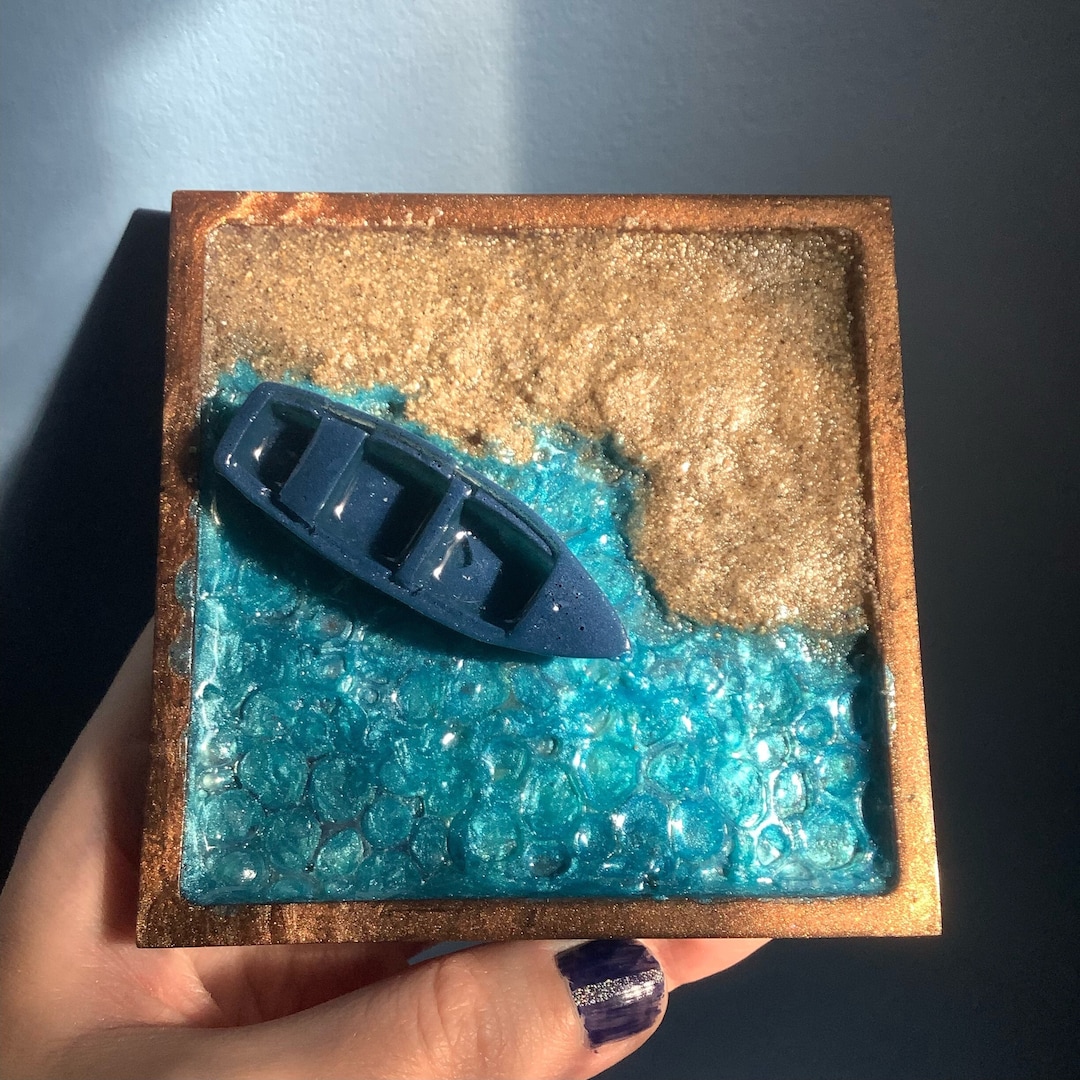 Mini Beach Jewelry Tray With Miniature Boat Trinket Tray Ring Dish Sand ...