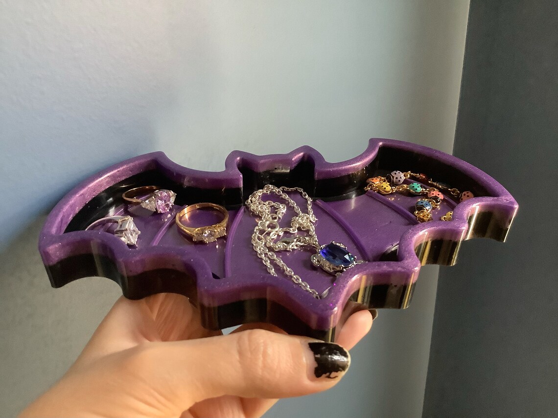 Gothic Resin Bat Jewelry Tray Purple and Black Bat Trinket Tray Ring ...