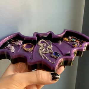 Gothic Resin Bat Jewelry Tray Purple and Black Bat Trinket Tray Ring ...