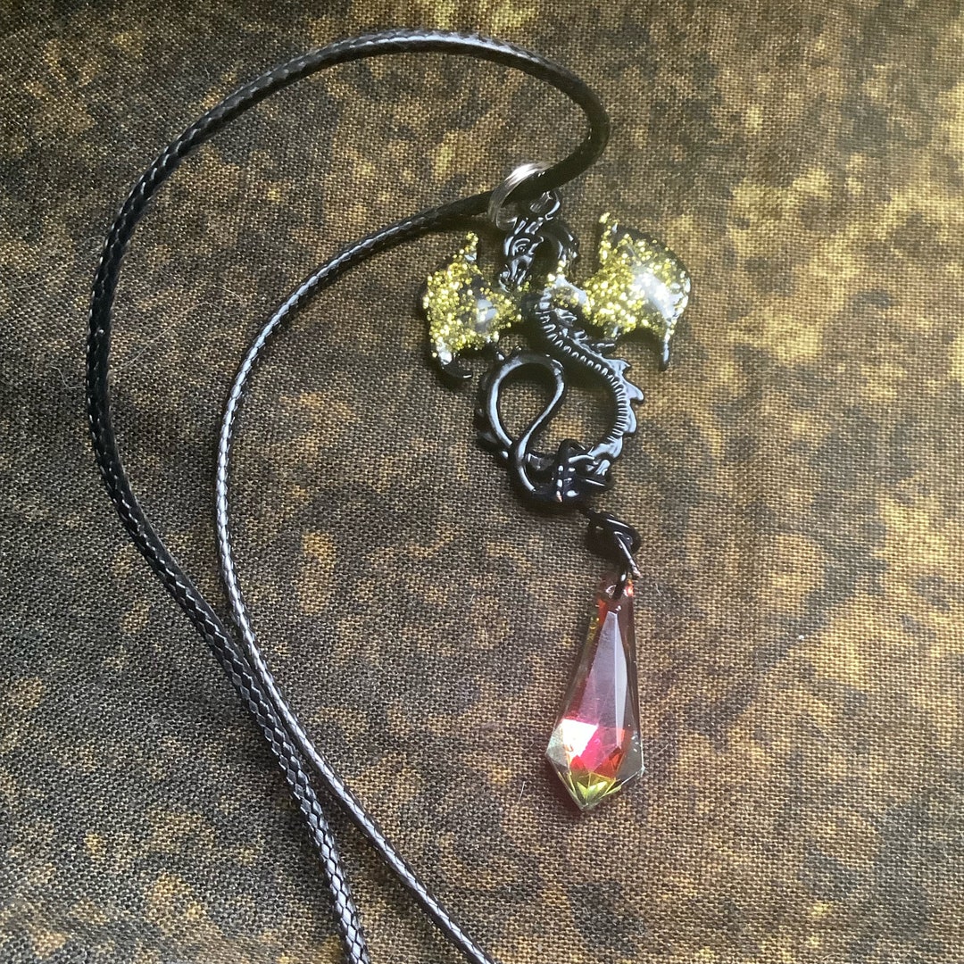 Oil Slick Drop Dragon Necklace Dungeons and Dragons Jewelry With Black ...