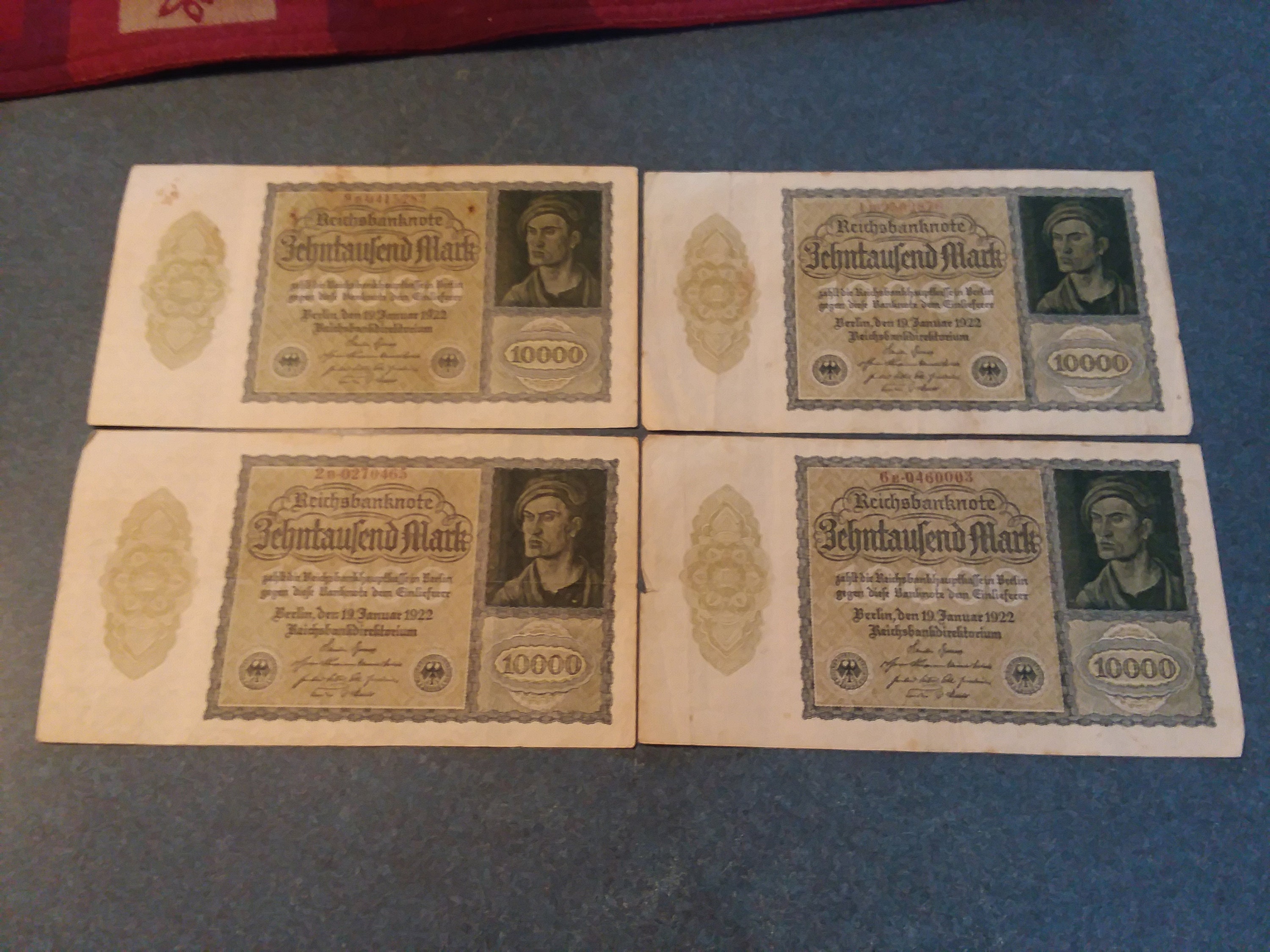Vintage Lot of 4 German 10,000 Mark Notes Foreign Currency Paper Money ...