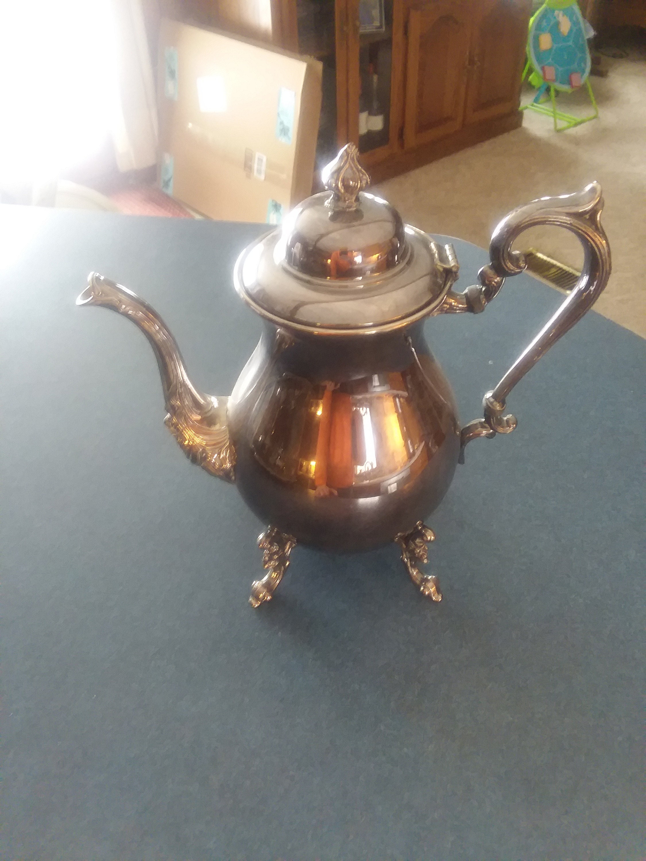 Antique Silver on Copper Tea Service Massive 9 Pieces Fine Dining ...