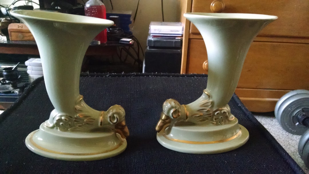 Antique Porcelain Vases Rams Head Gilt 1940s Gold Pair Beautiful - Etsy
