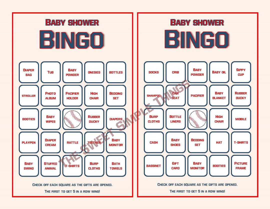 Baseball Baby Shower Bingo Cards, Pre-filled AND Blank BINGO Cards ...