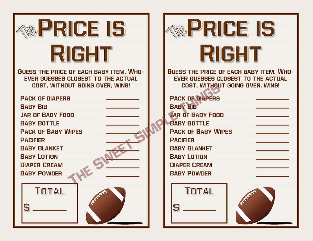 The Price is Right Game Printable, Football Price is Right Game ...