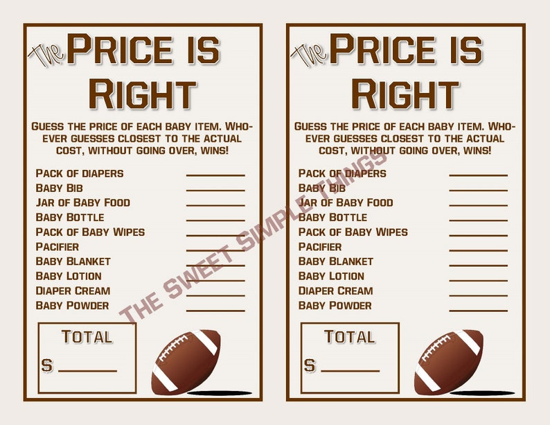 The Price is Right Game Printable Football Price is Right - Etsy