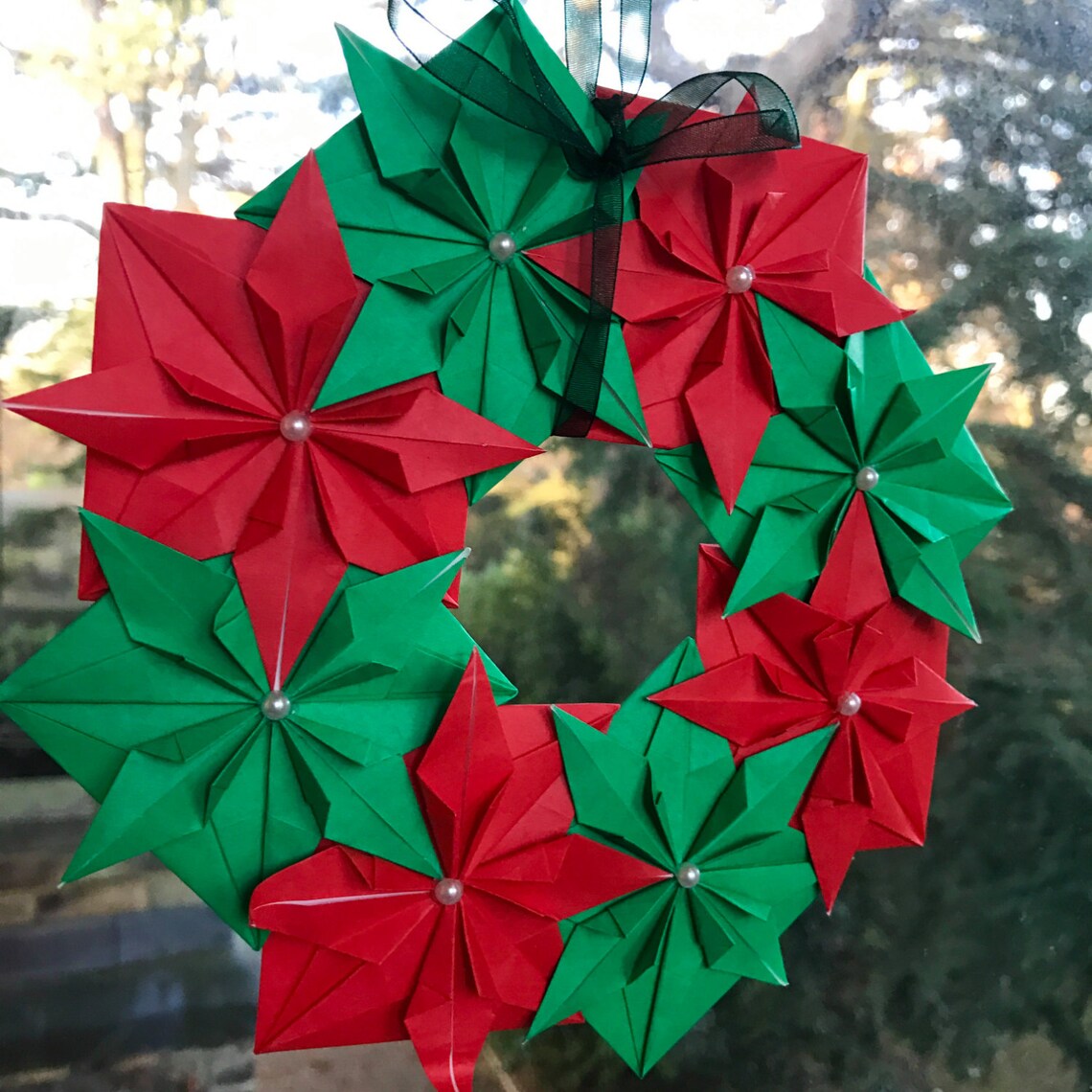 Christmas Origami Flower Wreath - Etsy UK