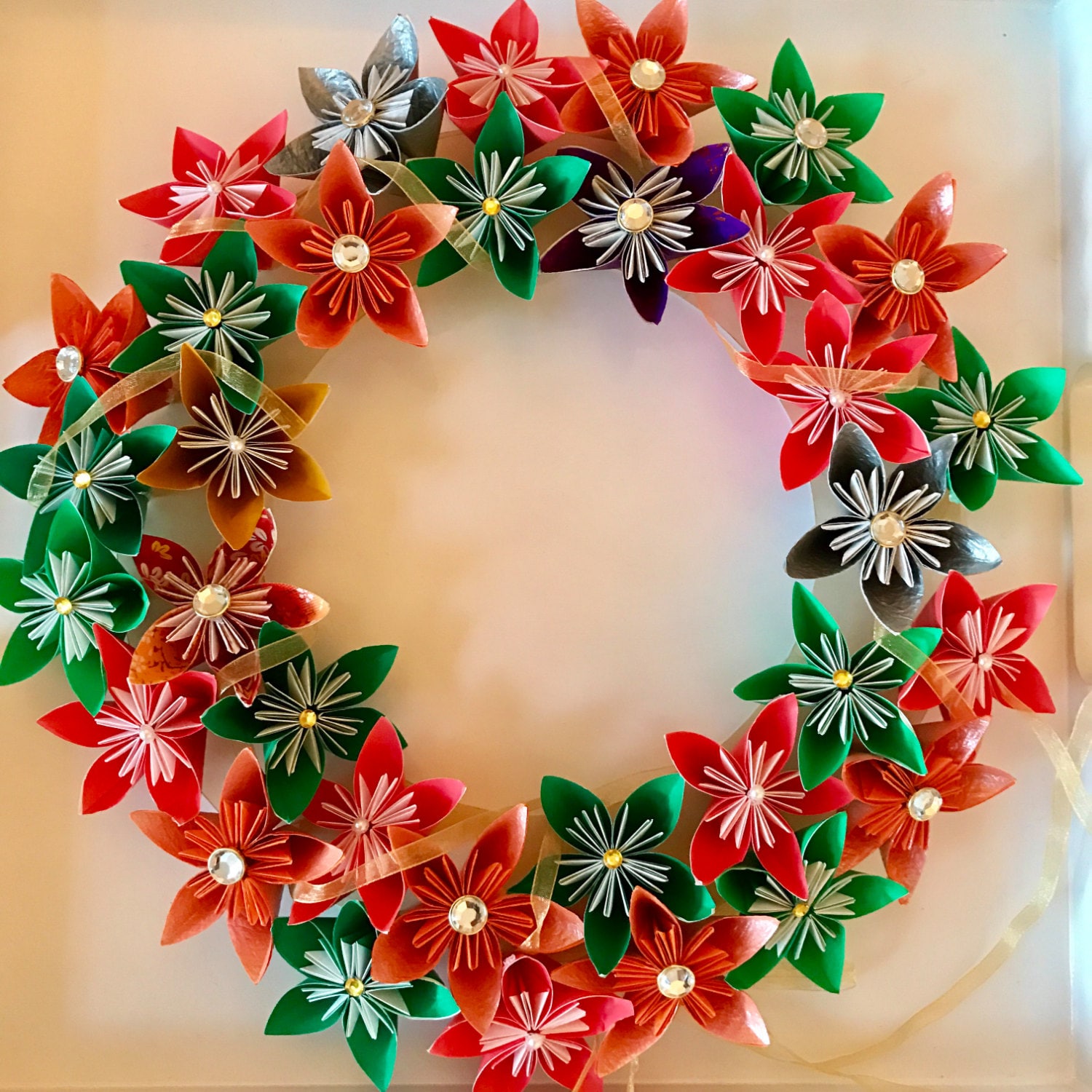 Large Origami Flower Wreath - Etsy