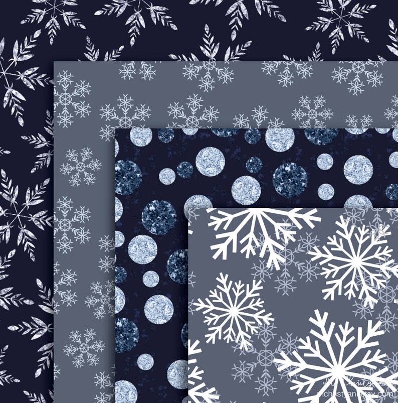Snowflakes Glitter Digital Paper Pack 6 x 6 Winter | Etsy