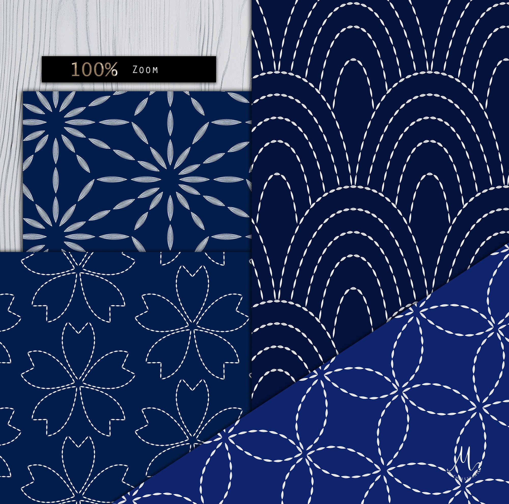 Sashiko Japanese Seamless Pattern 30 in 1 Digital Paper Pack Navy Blue ...
