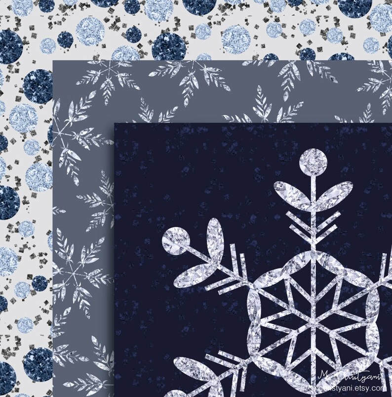 Snowflakes Glitter Digital Paper Pack 6 x 6 Winter | Etsy