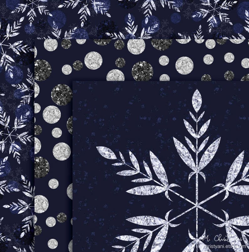 Snowflakes Glitter Digital Paper Pack 6 x 6 Winter | Etsy