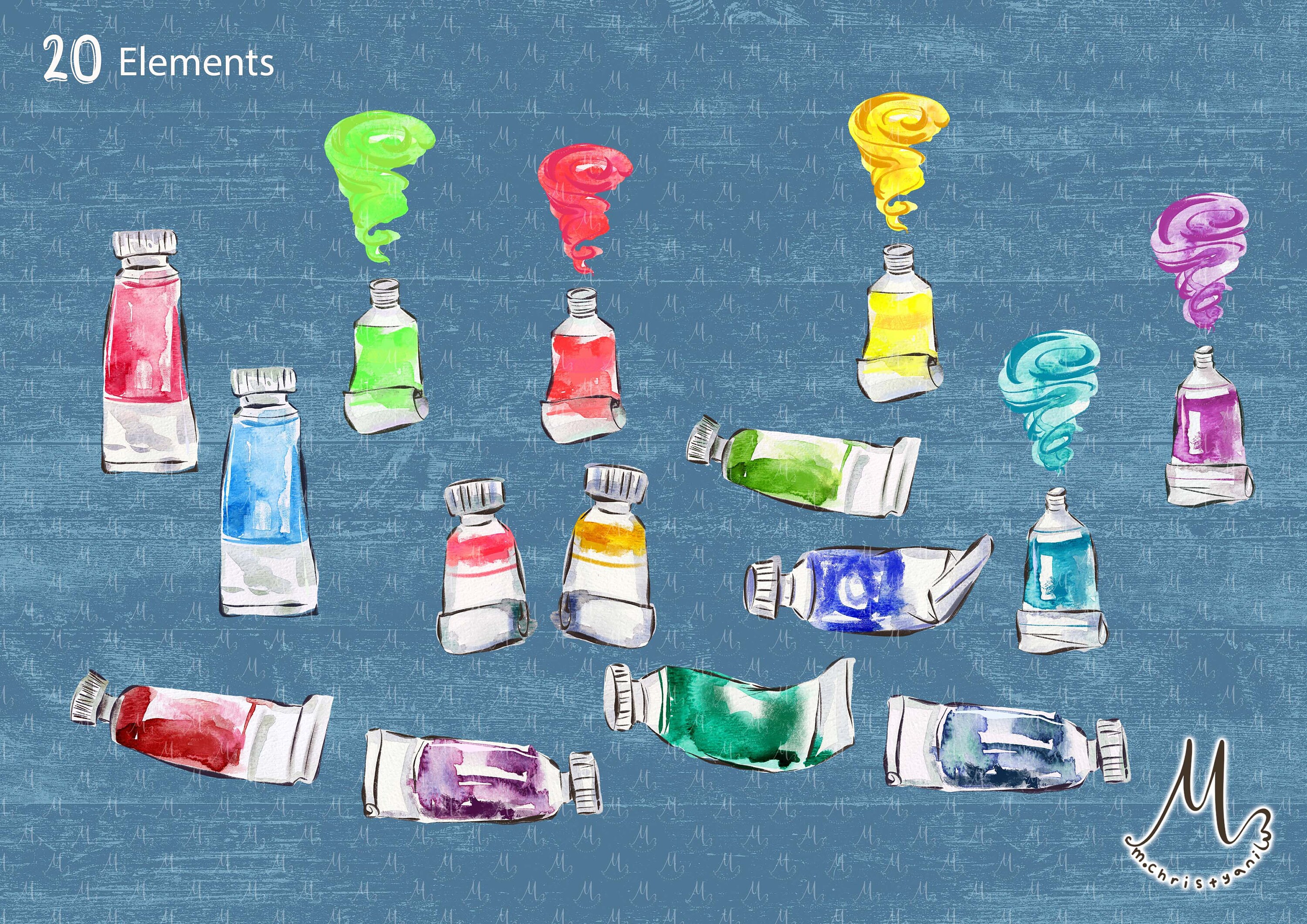 Watercolor Paint Tubes Clip Art & Seamless Patterns Mini Set,colorful ...