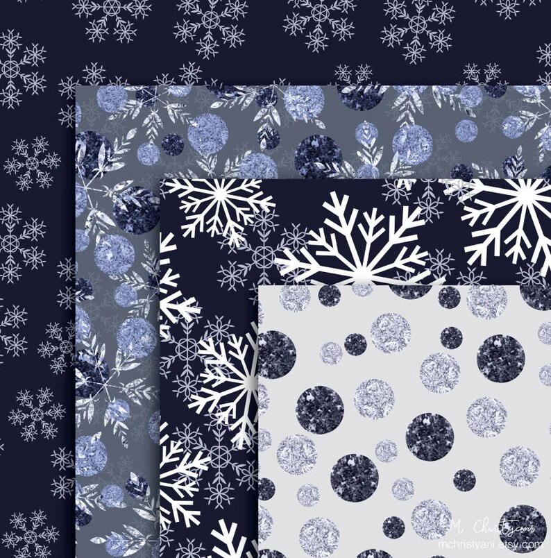 Snowflakes Glitter Digital Paper Pack 6 x 6 Winter | Etsy