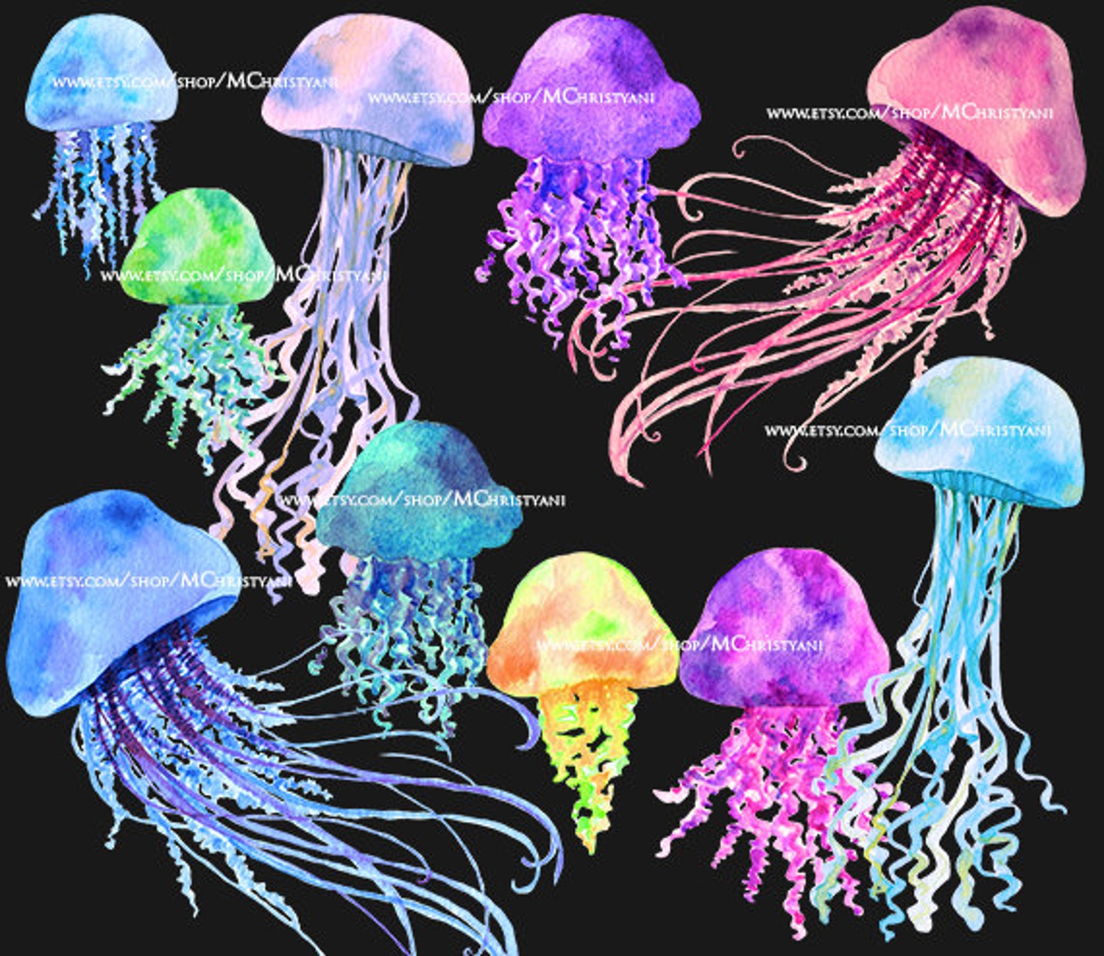 Watercolor Jellyfish 20 Clip Art Images PNG Instant Download ...
