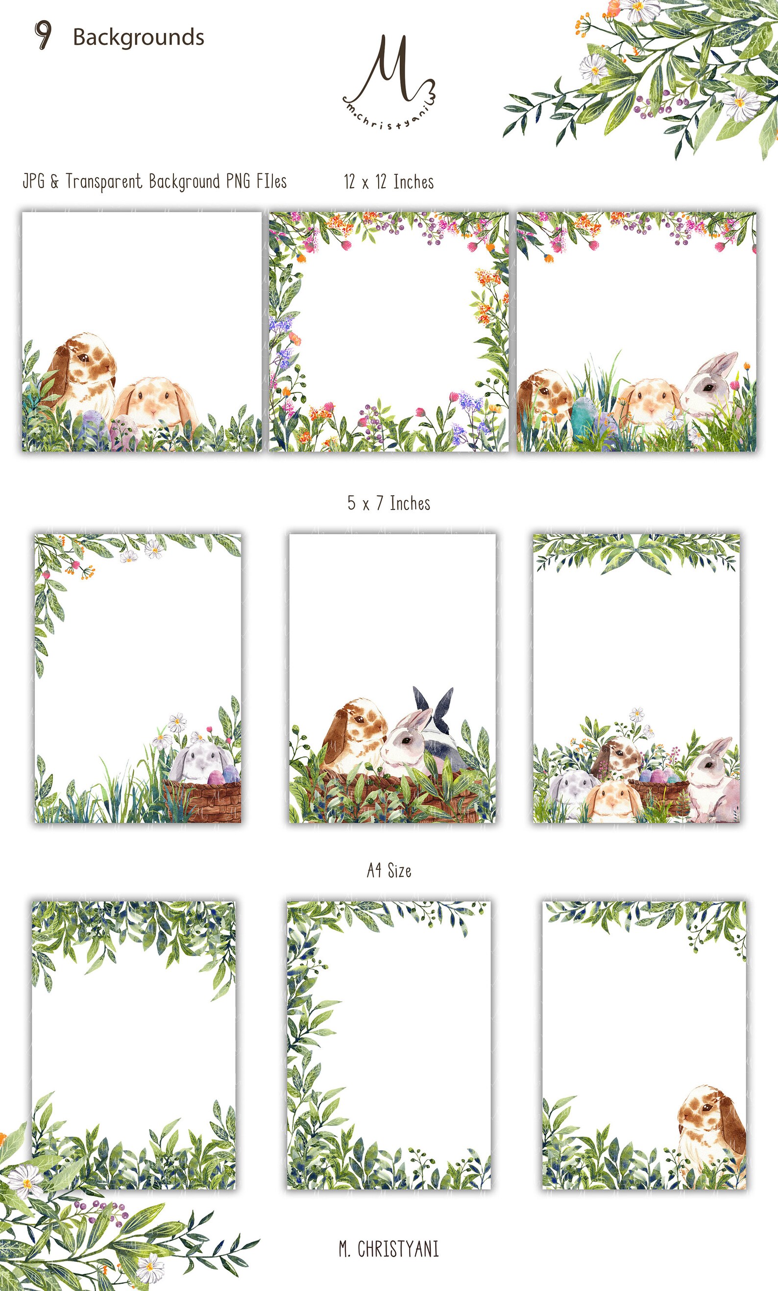 Spring Easter Bunny Clip Art Set, Watercolor Clip Art, Seamless Borders ...