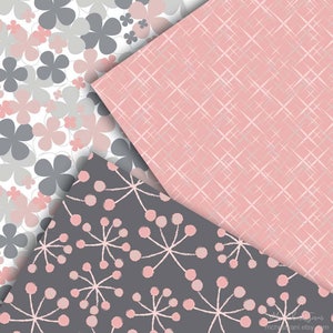 Pink Gray Floral Seamless Tileable Digital Paper Pack 6" X 6" Scrapbook ...