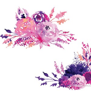 Watercolor Floral Clip Art, Pink and Purple Flowers Clip Art, Hand ...
