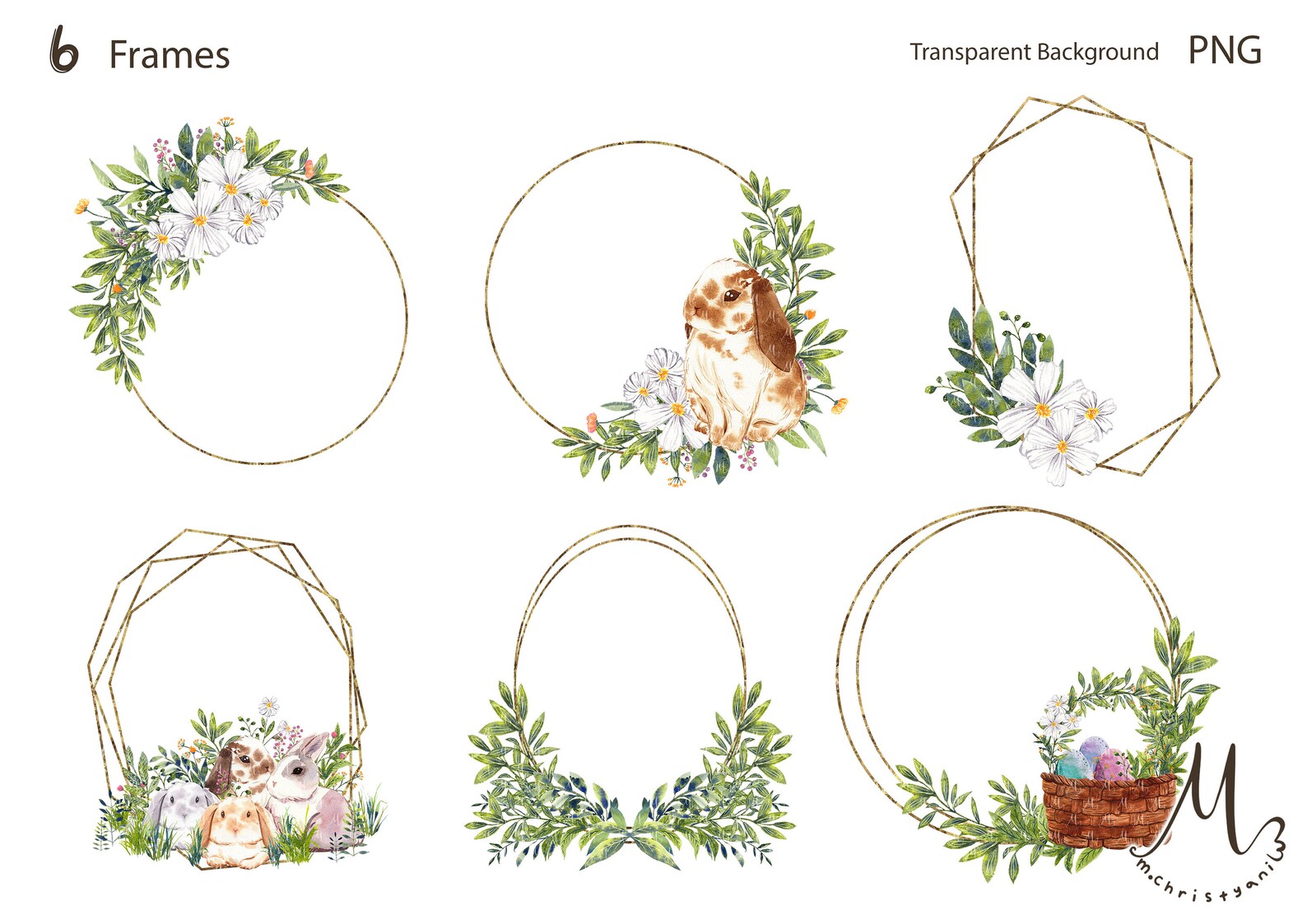 Spring Easter Bunny Clip Art Set, Watercolor Clip Art, Seamless Borders ...