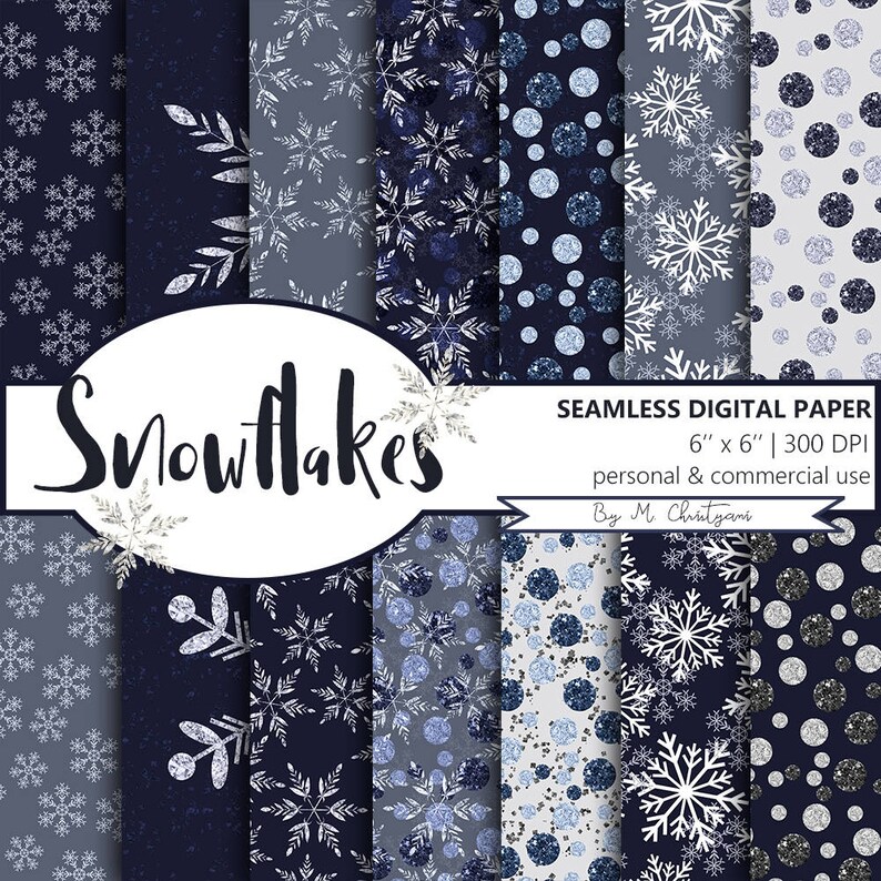 Snowflakes Glitter Digital Paper Pack 6 x 6 Winter | Etsy
