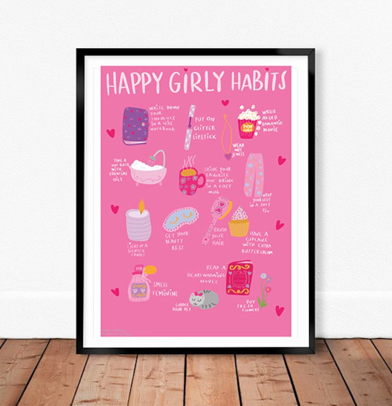 Girly Girl Pink Cute Poster Art Printable Beauty | Etsy