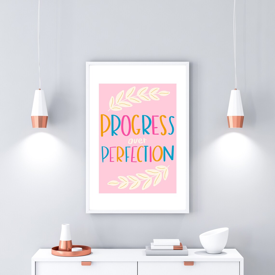 Progress Over Perfection Quote Wall Art Motivational | Etsy