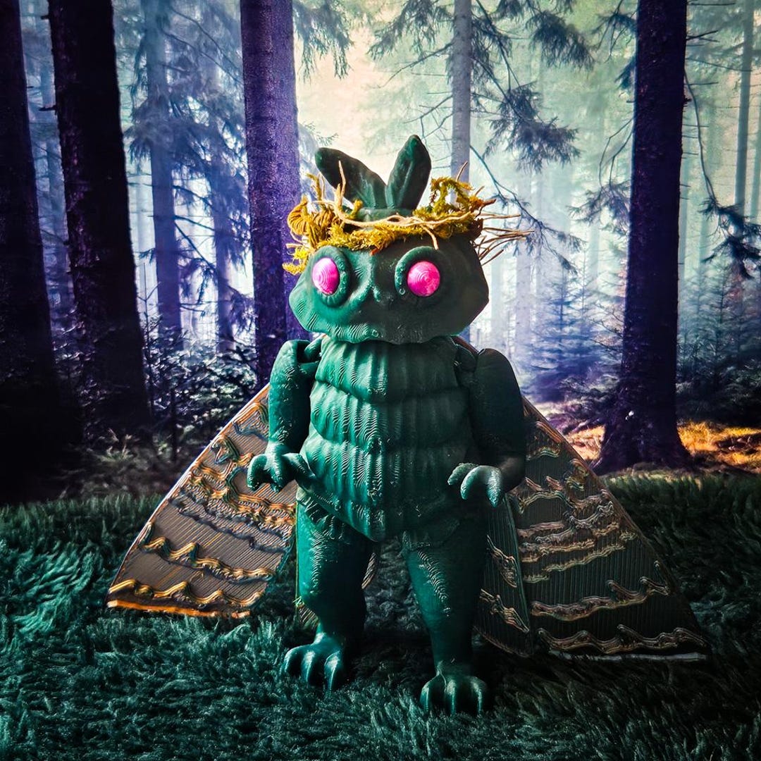The Moss King | Forest Mothman Cryptid Figure With Crown and Gold and ...