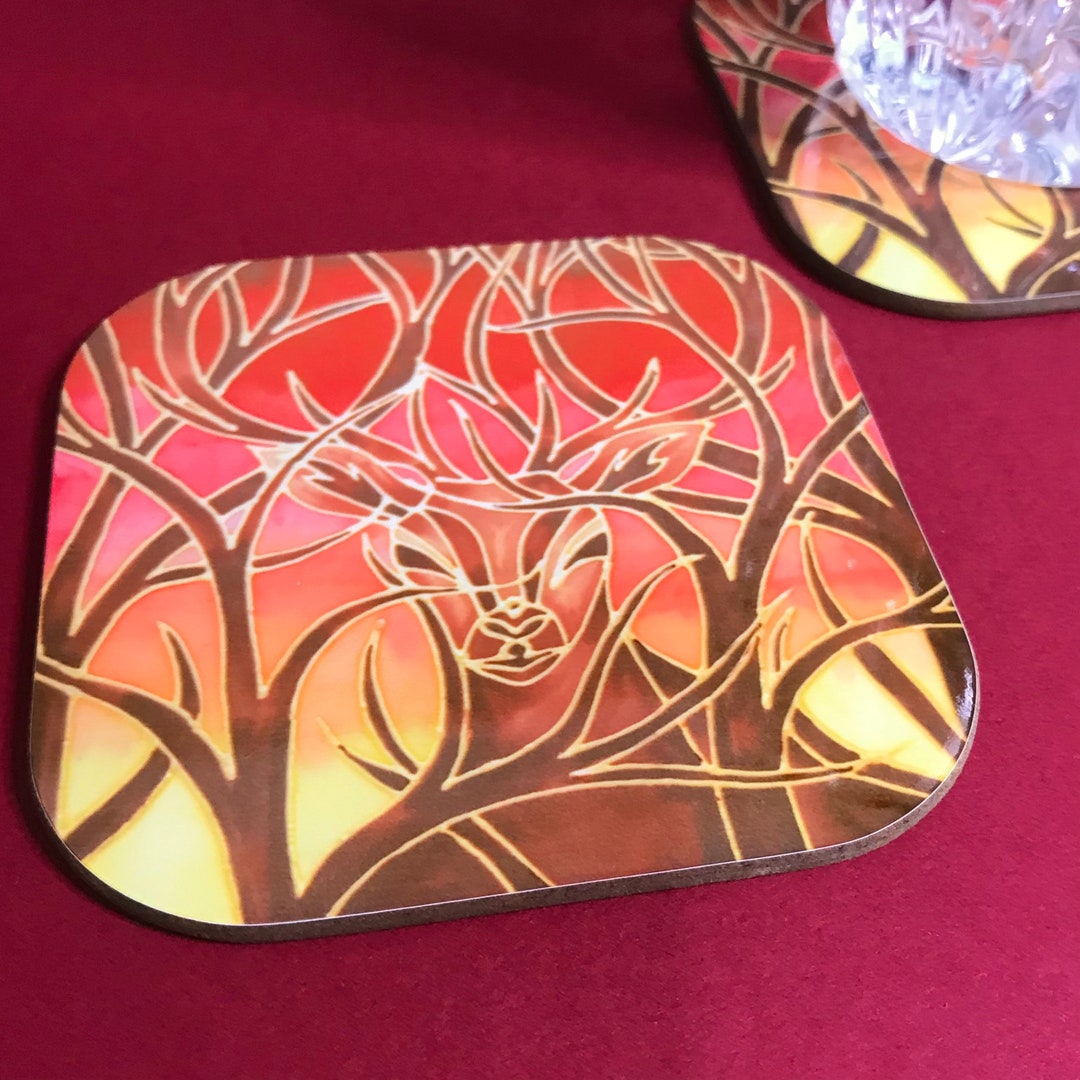 Majestic Stag Coaster in Sunset Reds - Woodland Wildlife Tableware ...