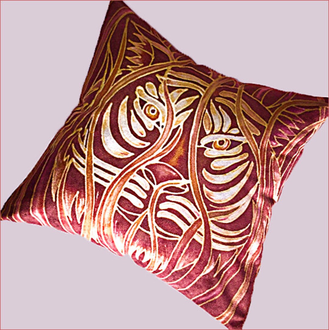 Tiger Stare Statement Cushion in Rust & Brown - Decorative Pillow for ...