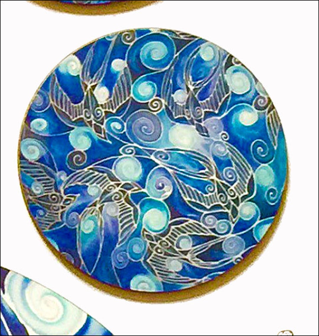 Round Drink Coaster, Blue Swallows Table Coaster, Blue Navy & Prussian ...