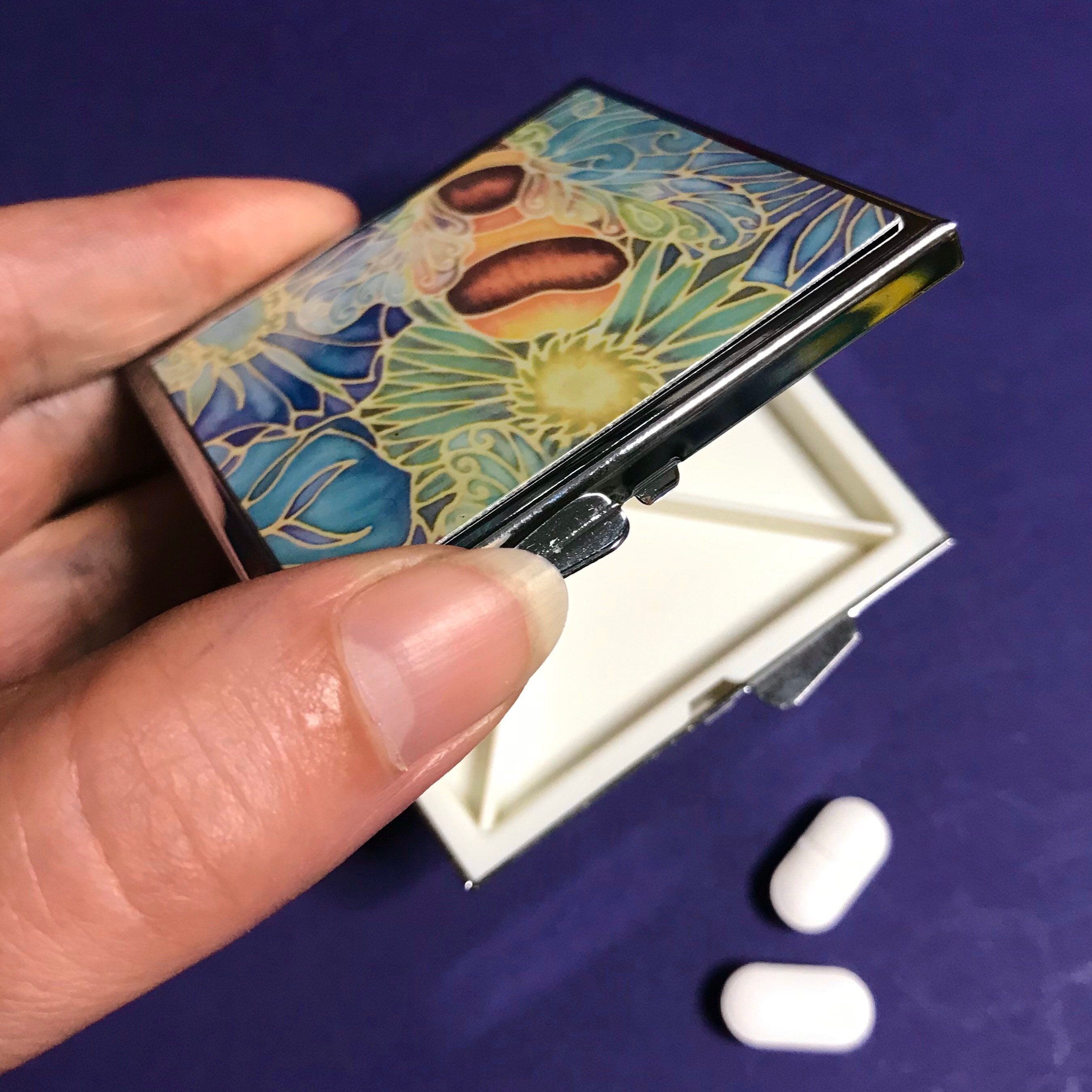 Pretty Bee and Flowers Pocket Pill Box - Large Pill Container for ...