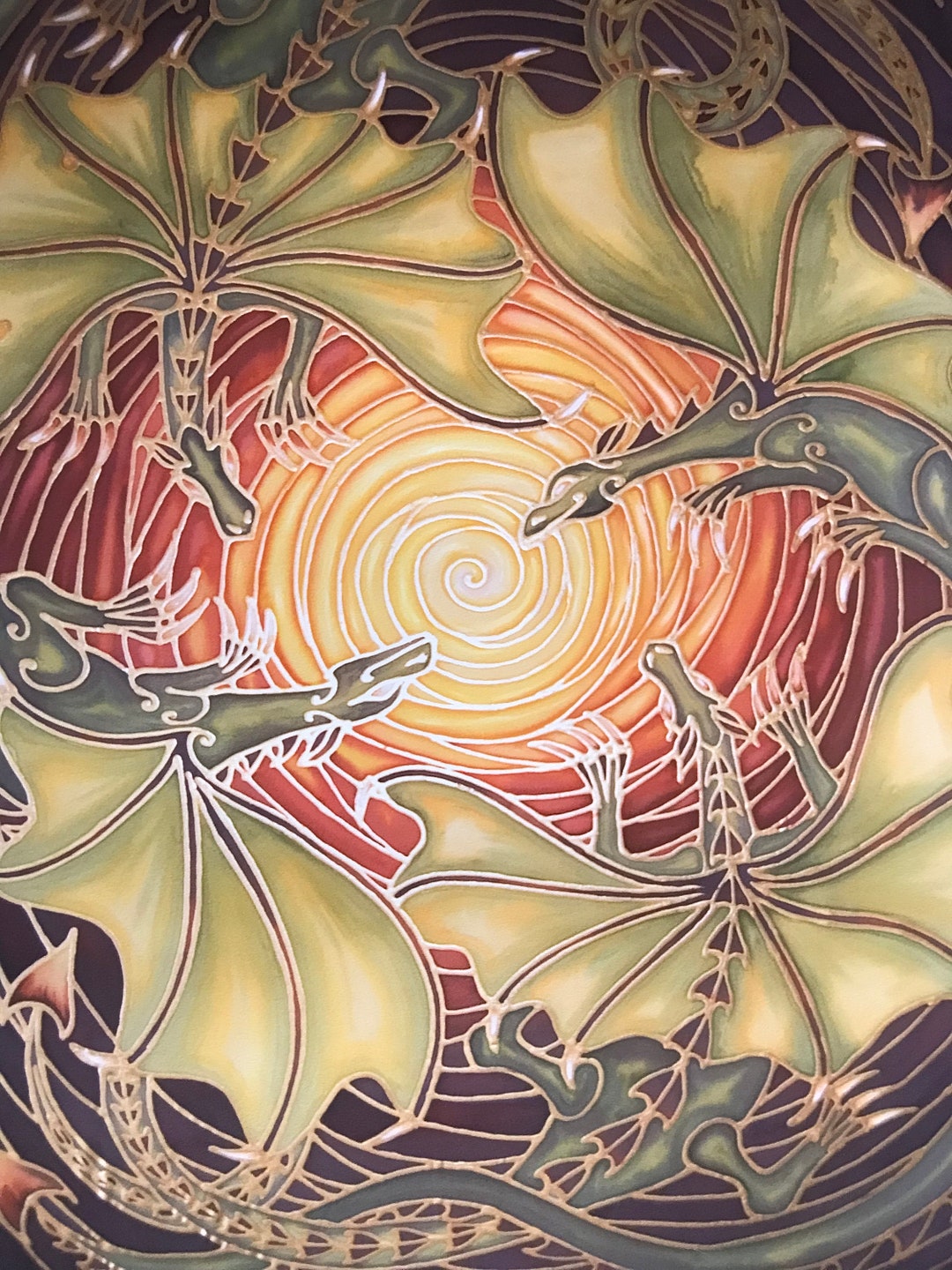 Sun Dragons Art Print - Red Green Gold Wall Mythological Magical ...