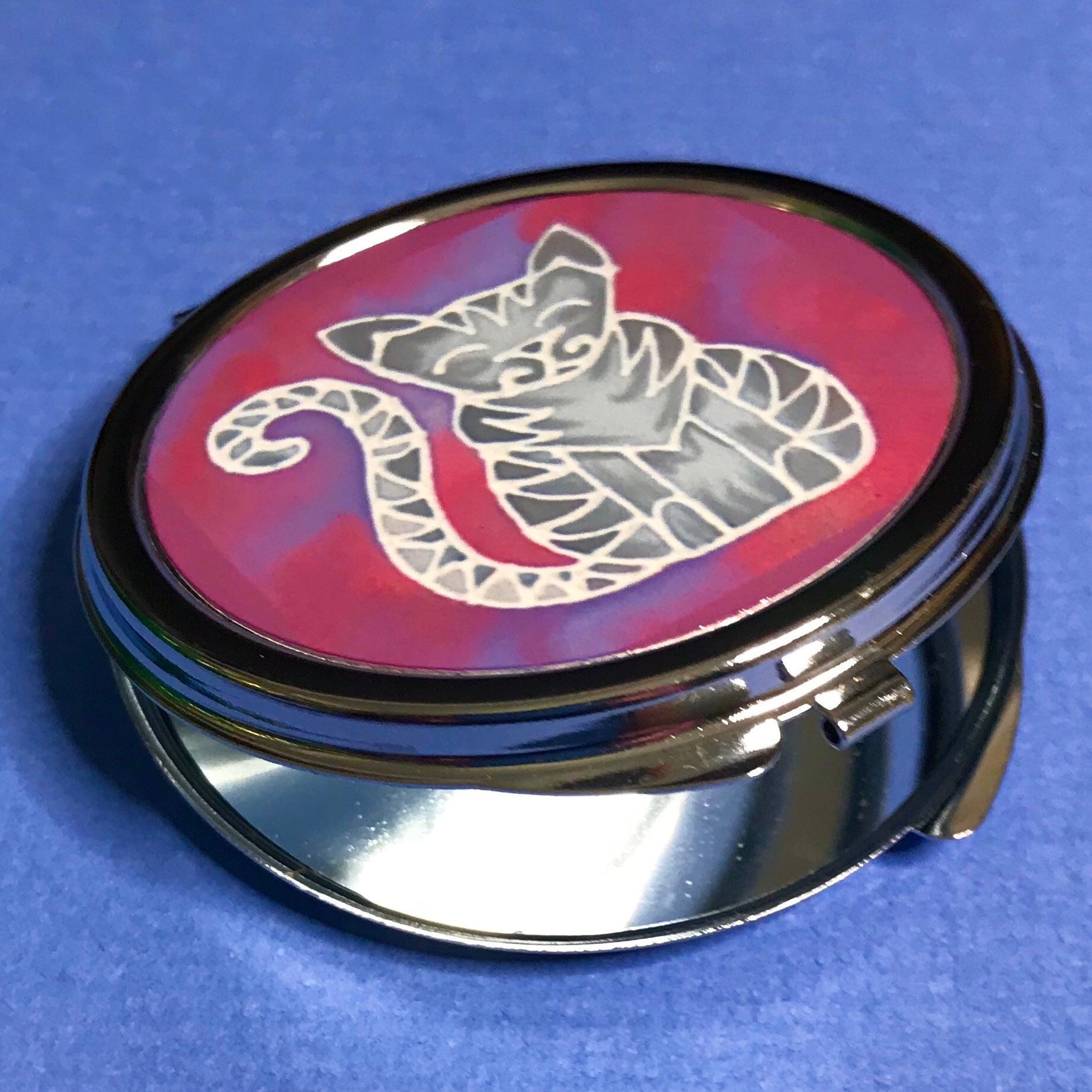 Happy Cat Pocket Mirror Grey Tabby Cat Compact Mirror Pink - Etsy