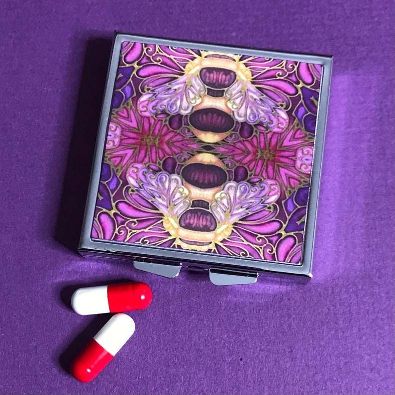 Pretty Bees and Flowers Pocket Pill Box - Large Pill Container for ...