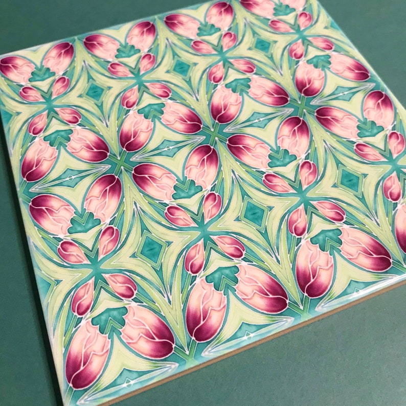 Fabulous Pink Tulip Hand Printed Tiles Arts and Crafts Look - Etsy UK