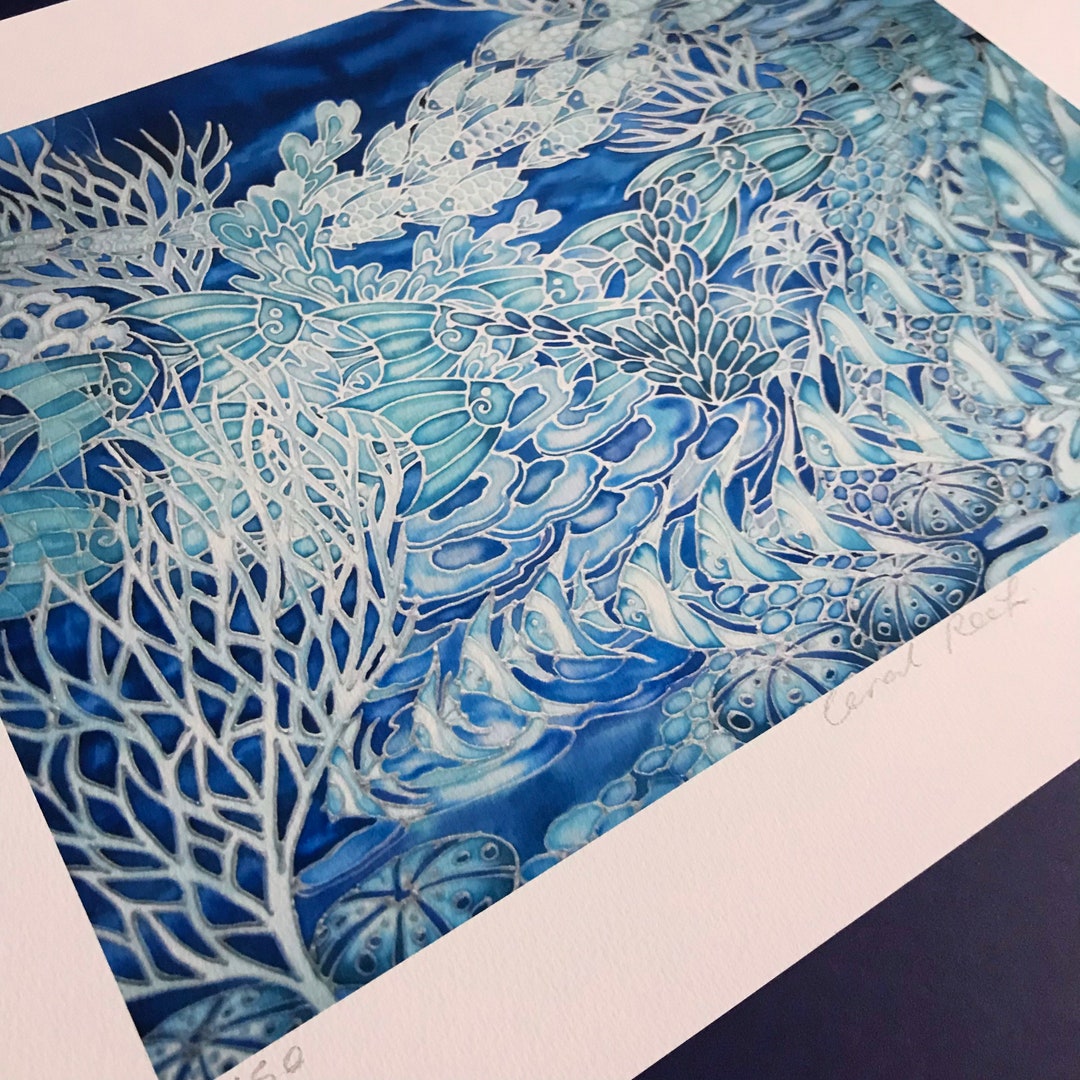 Ocean Life PRINT From Original Silk Painting - UNMOUNTED - Light Blue ...