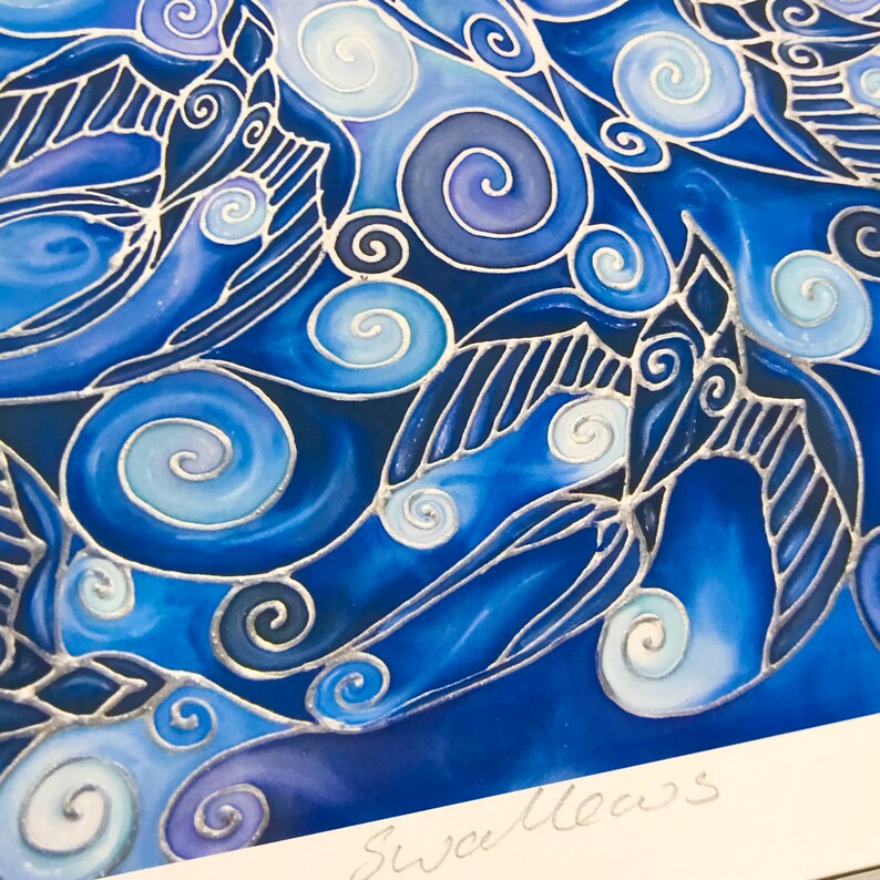 Swooping Swallows Art Print Print From Original Silk - Etsy