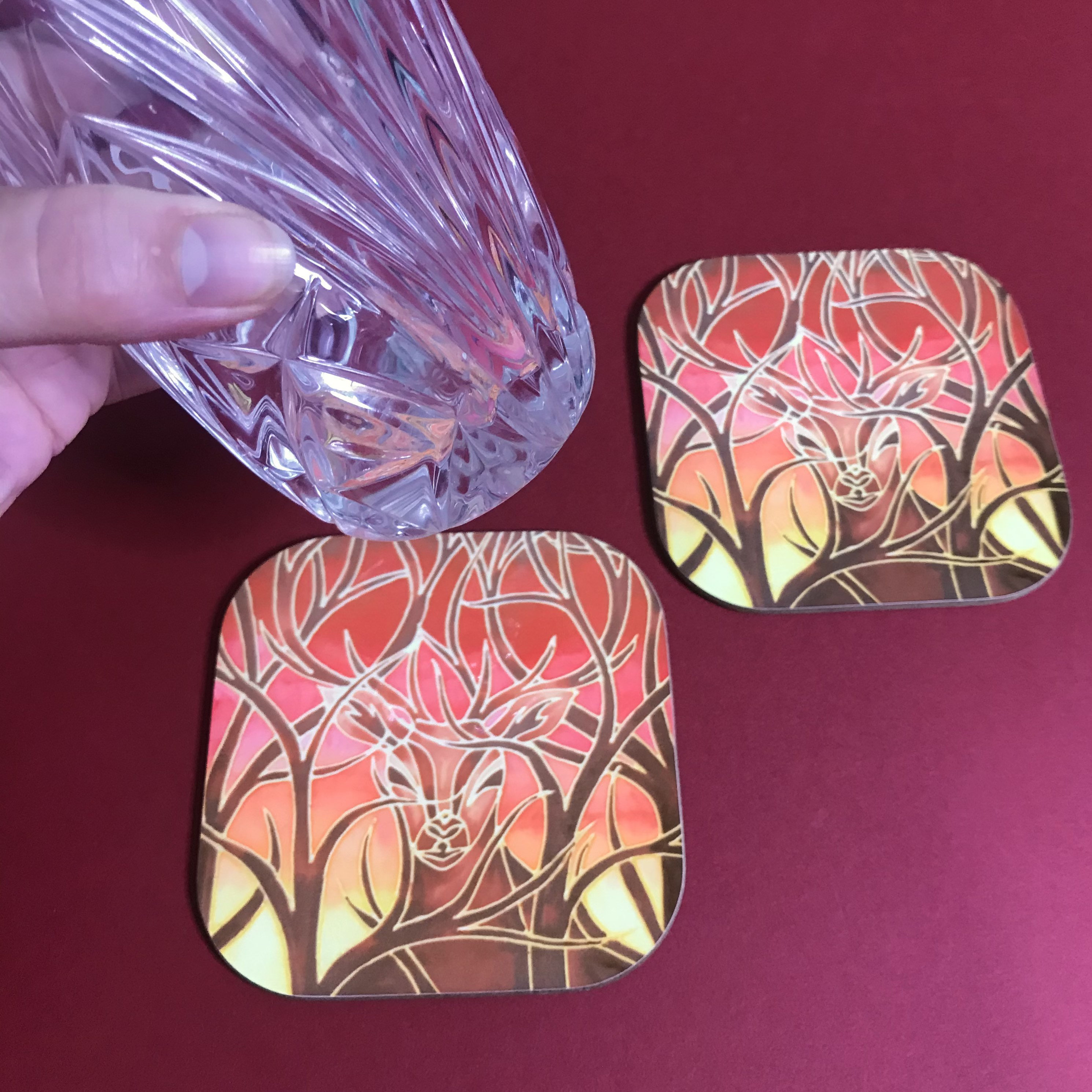 Majestic Stag Coaster in Sunset Reds Woodland Wildlife | Etsy