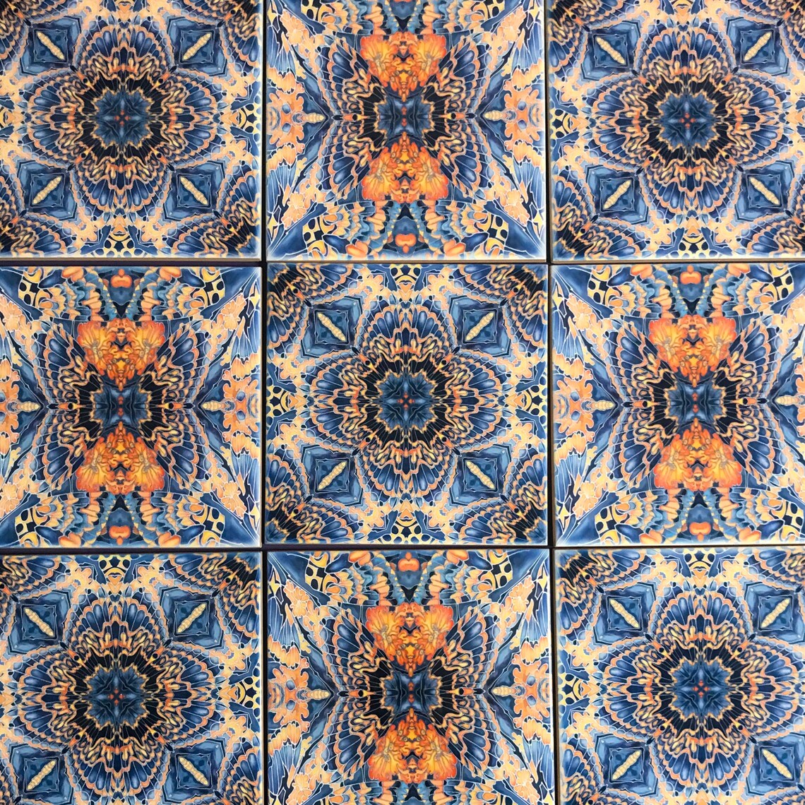 Mixed Set Hand Printed Tiles Kaleidoscope Contemporary Grey | Etsy
