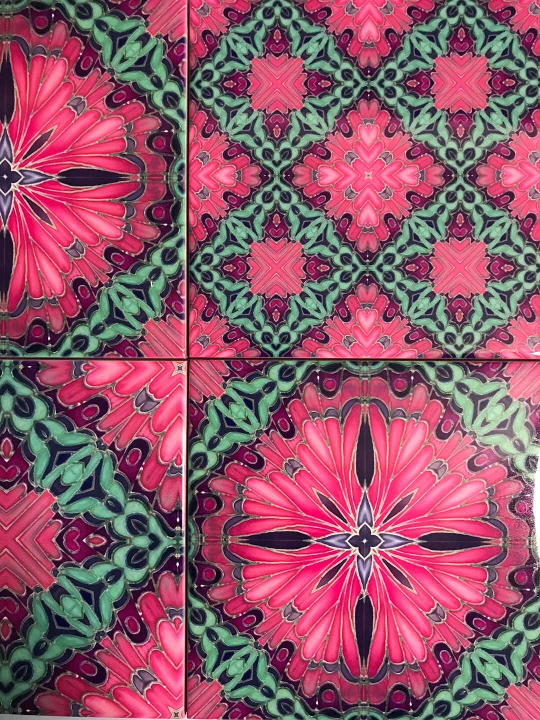 Pink Pop Mixed Set Hand Printed Tiles Pink Grey Mint Colours Bathroom ...