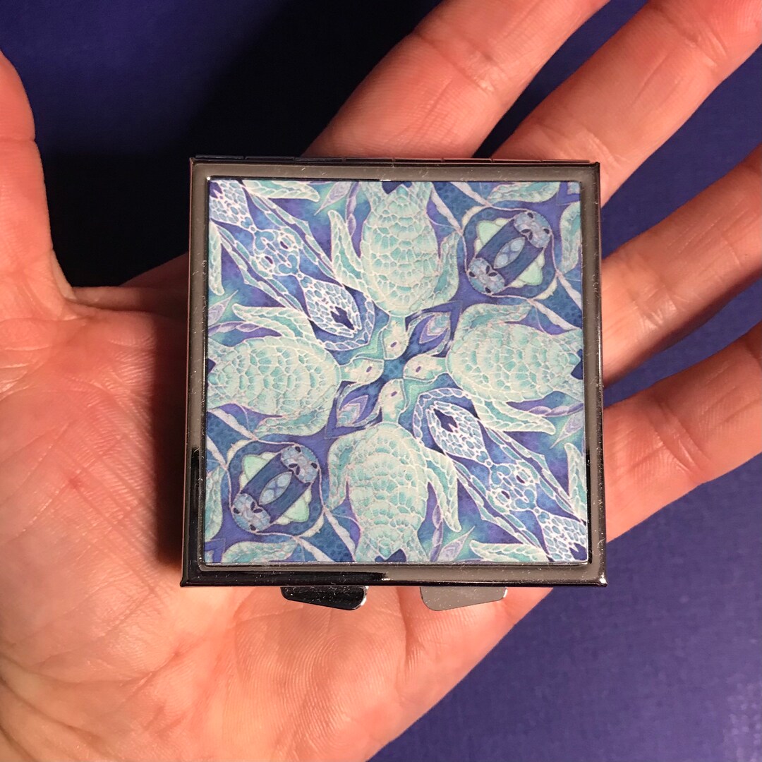 Turtle Dance Pocket Pill Box - Large Pill Container for Handbag - Blue ...