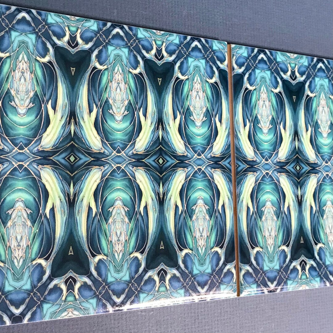 Blue Teal Dolphins Frieze Wall Tile - Deep Ocean Blue and Aqua Home ...