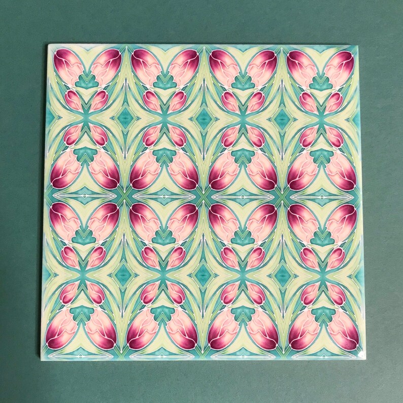 Fabulous Pink Tulip Hand Printed Tiles Arts and Crafts Look - Etsy UK