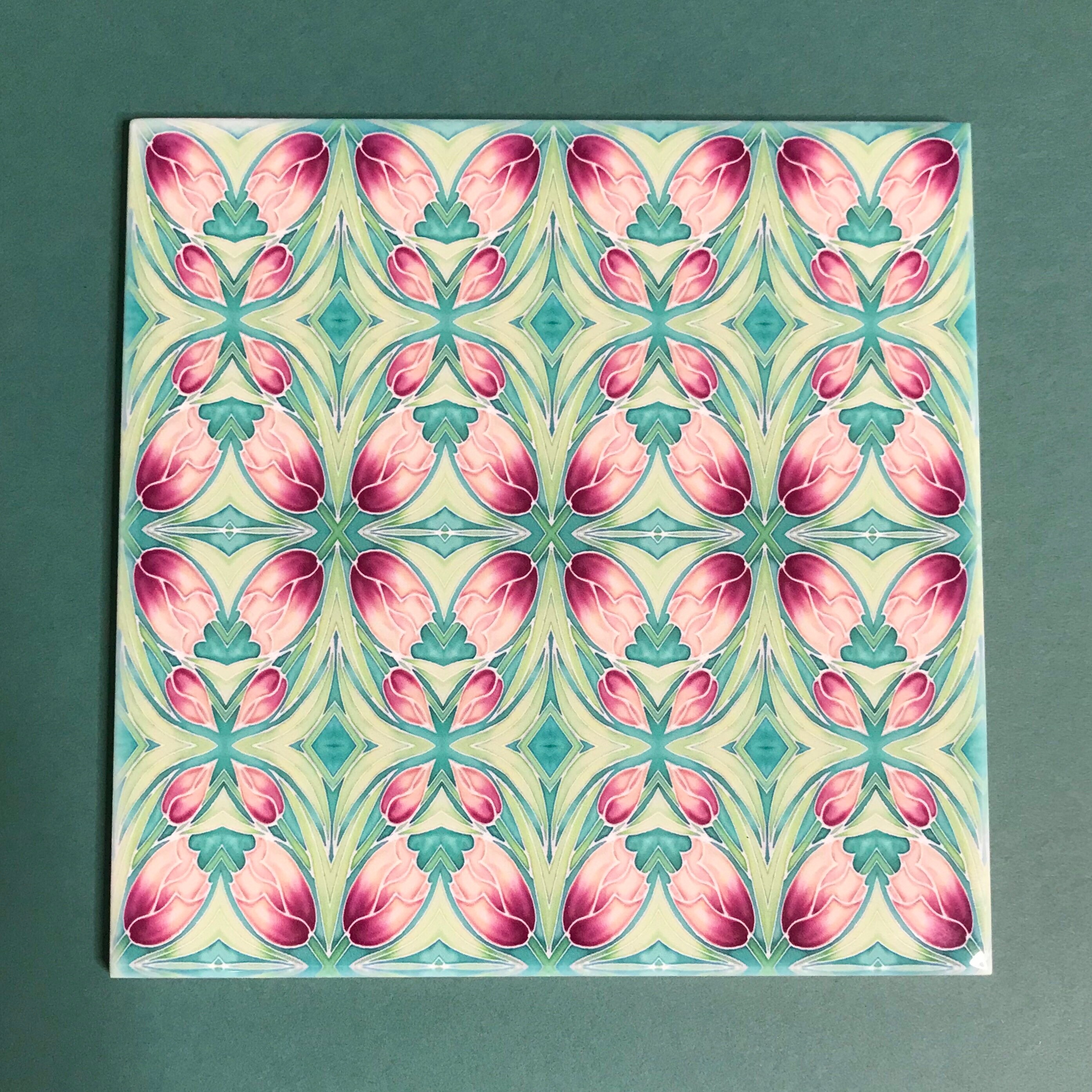 Fabulous Pink Tulip Hand Printed Tiles - Arts and Crafts Look Tiles ...