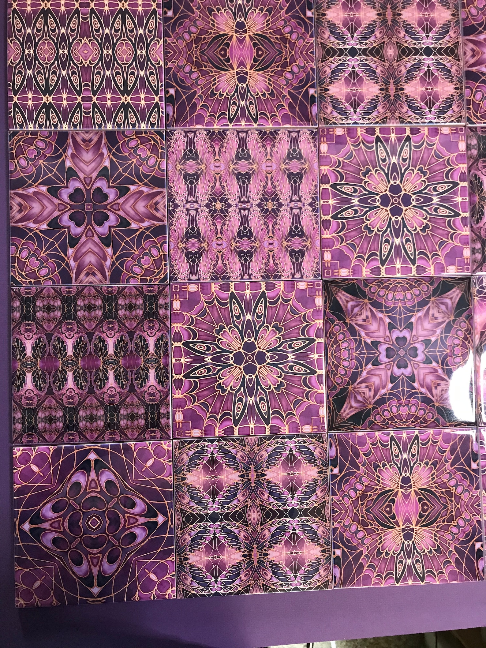 Gothic Mixed Set of 20 Hand Printed Tiles - Plum Black Charcoal ...